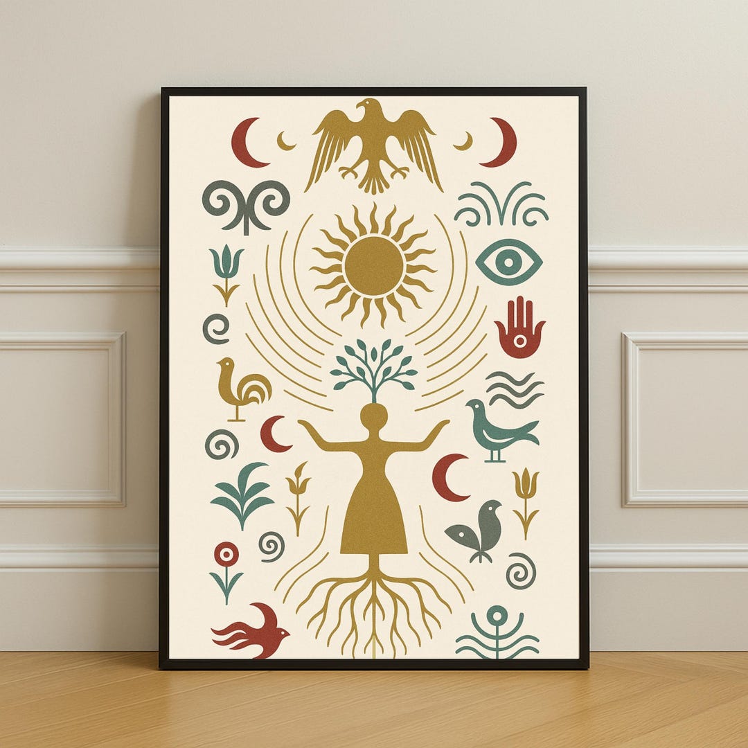 Elibelinde Turkish Poster – Tree of Life, Sun Symbol, Double Eagle ...