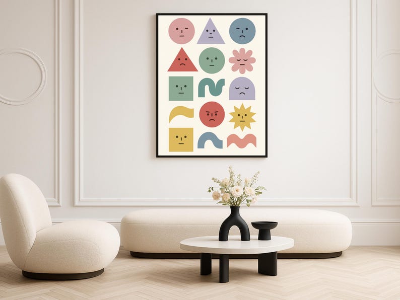 Emotion Shapes Poster – Minimalist Geometric Faces Wall Art Print ...