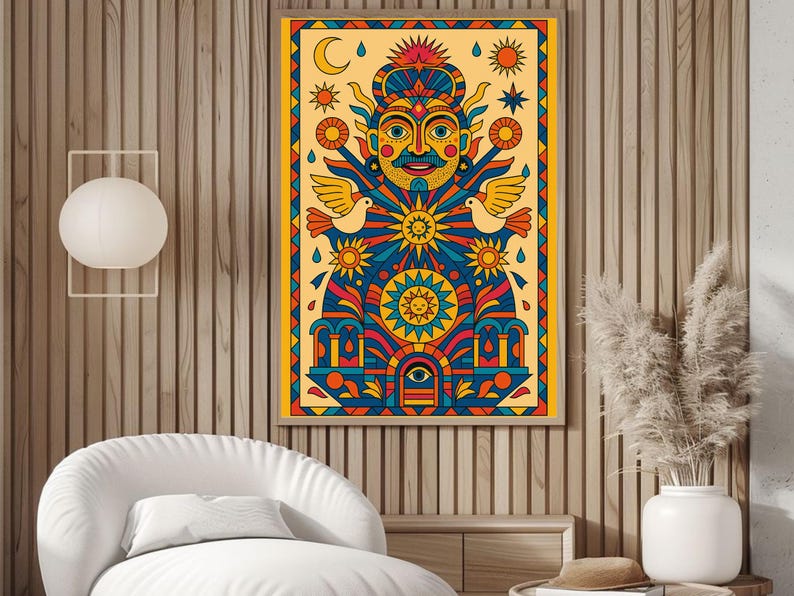 Sacred Sun Spirit Poster – Mystical Symbolic Face Art Print – A4 A3 ...
