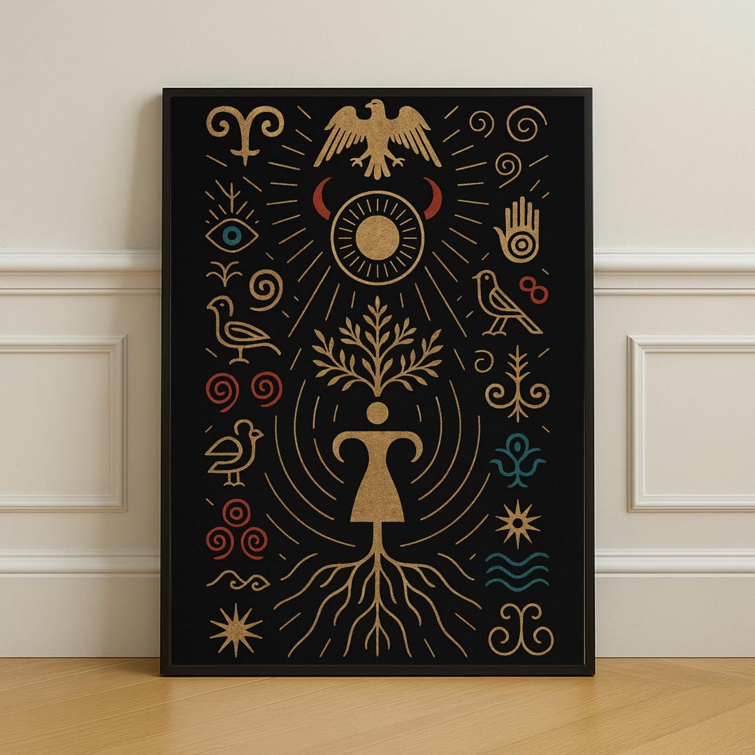 Sacred Turkish Folk Poster – Elibelinde Tree of Life, Double Eagle, Sun ...