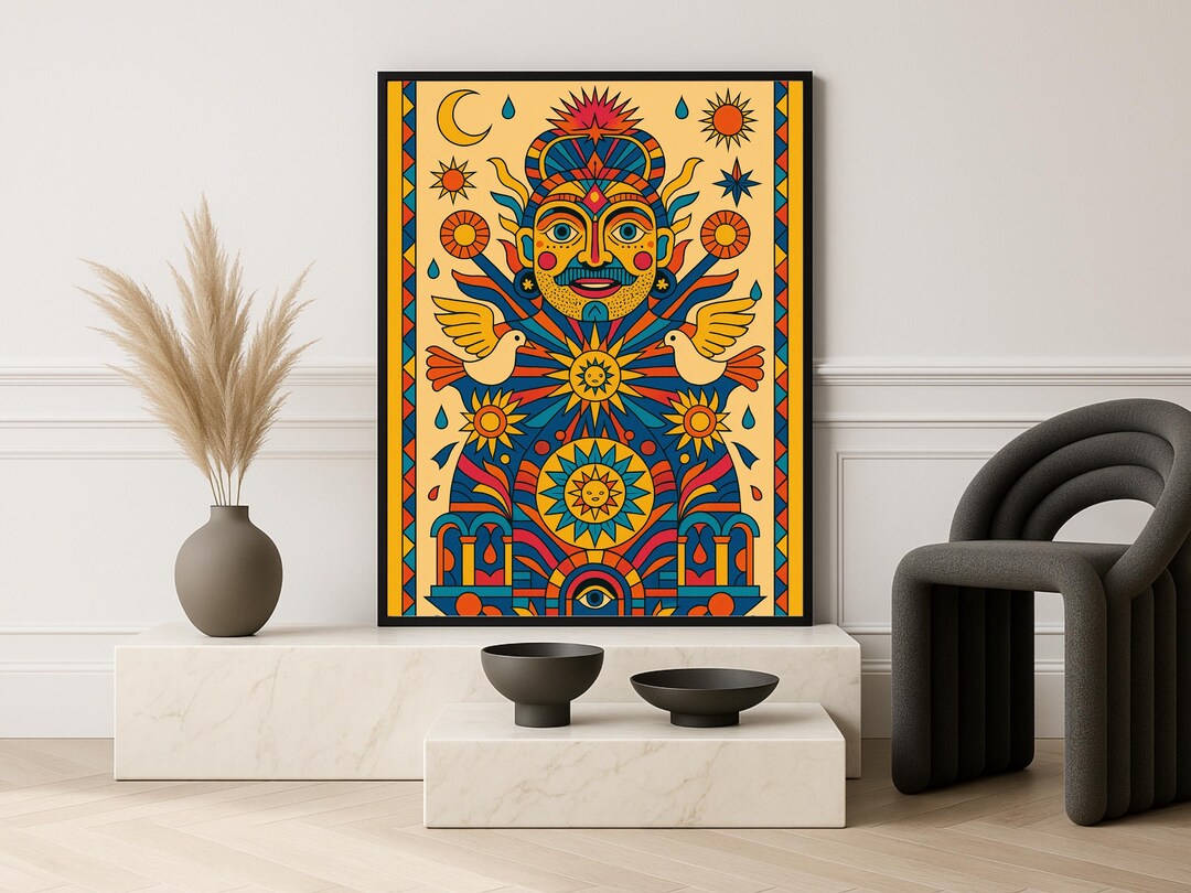 Sacred Sun Spirit Poster – Mystical Symbolic Face Art Print – A4 A3 ...