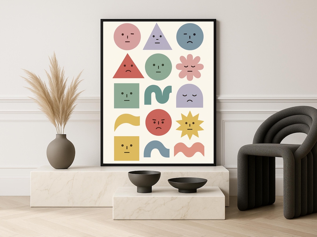 Emotion Shapes Poster – Minimalist Geometric Faces Wall Art Print ...