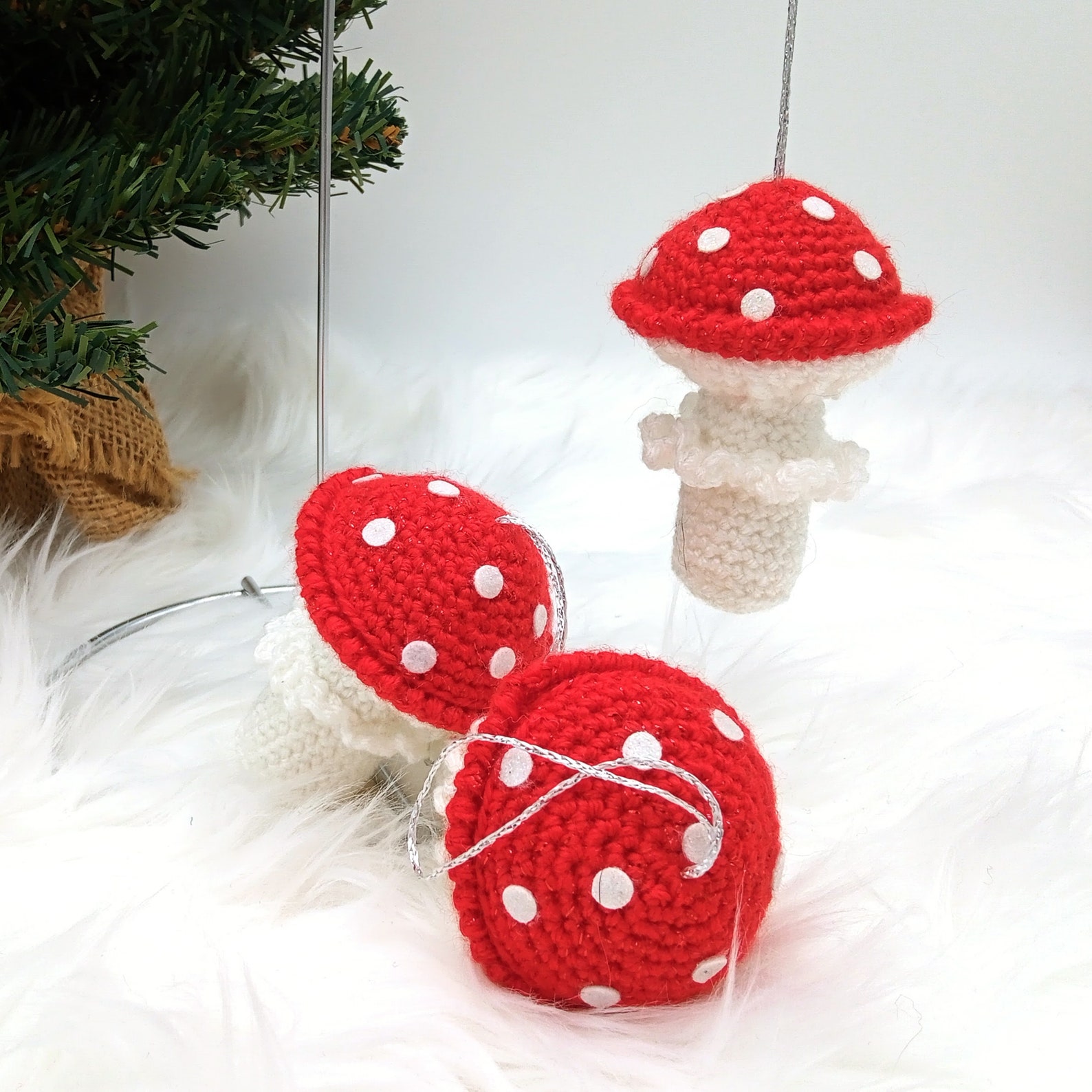 Crochet Pattern for Toadstools and Mushrooms Christmas Ornament Hanging ...