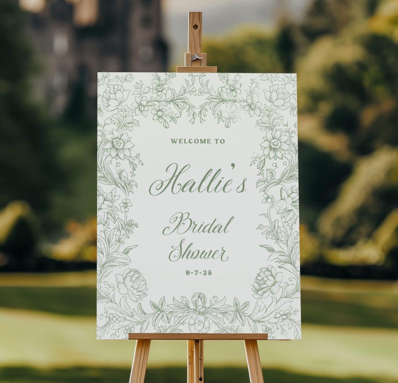 Sage Green Chinoiserie Bridal Shower Welcome Sign (digital Download) - Etsy