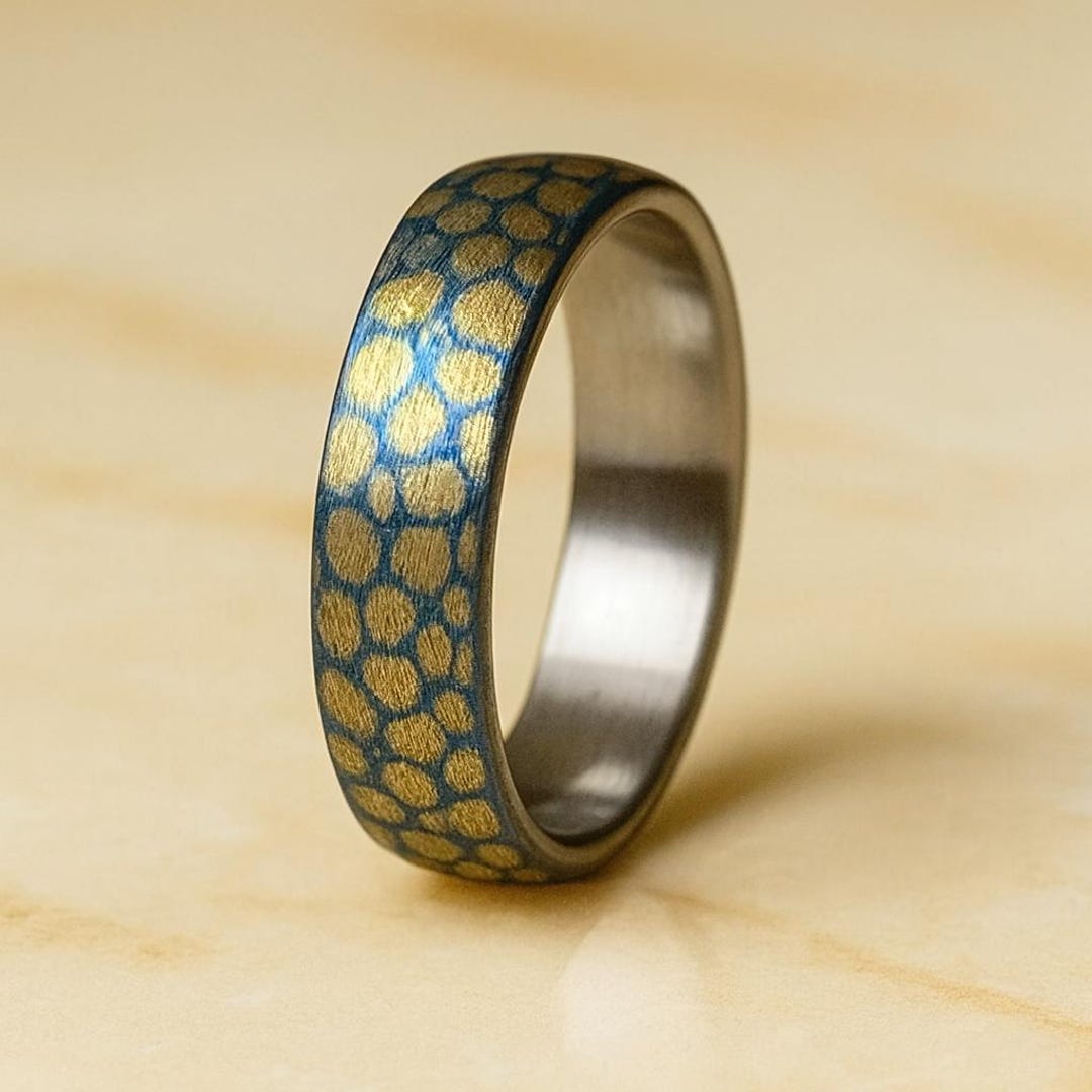 Anodized Titanium Ring: Snake Skin Textured Band, Handmade Men's ...