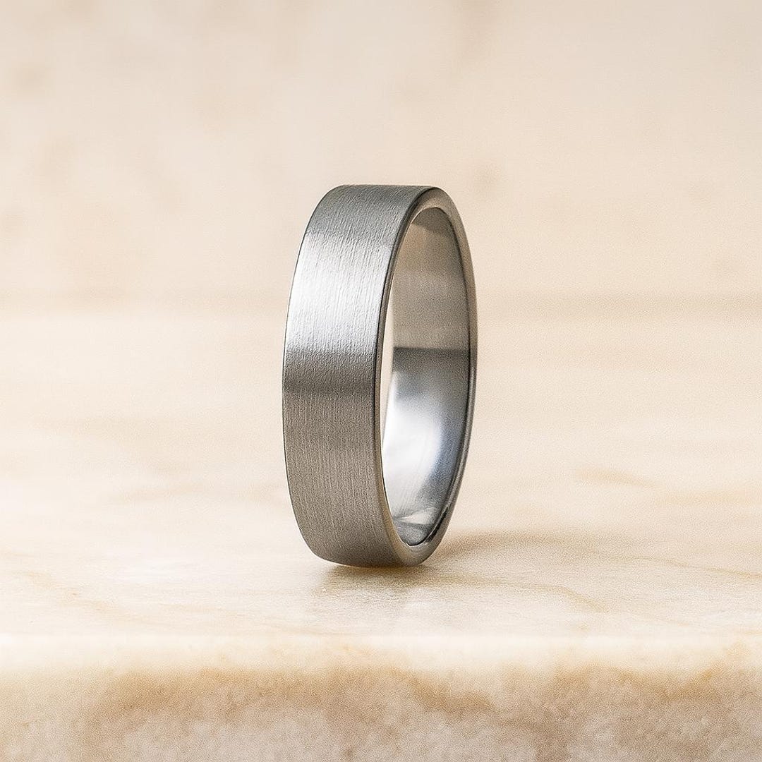 Brushed Titanium Wedding Band – Minimalist Matte Ring, Custom Engraved ...