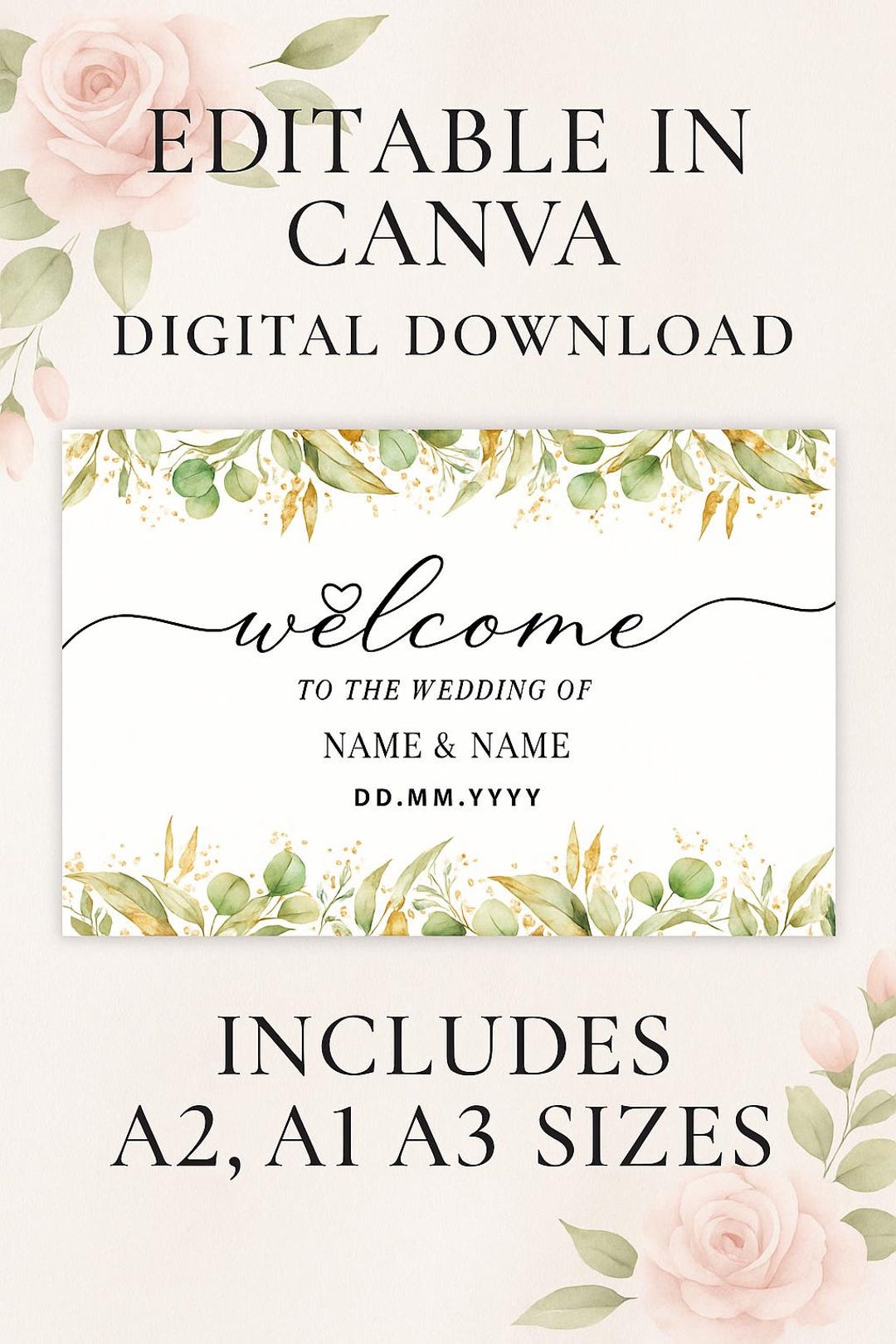 Editable Wedding Welcome Sign Template • Canva Printable Sign ...