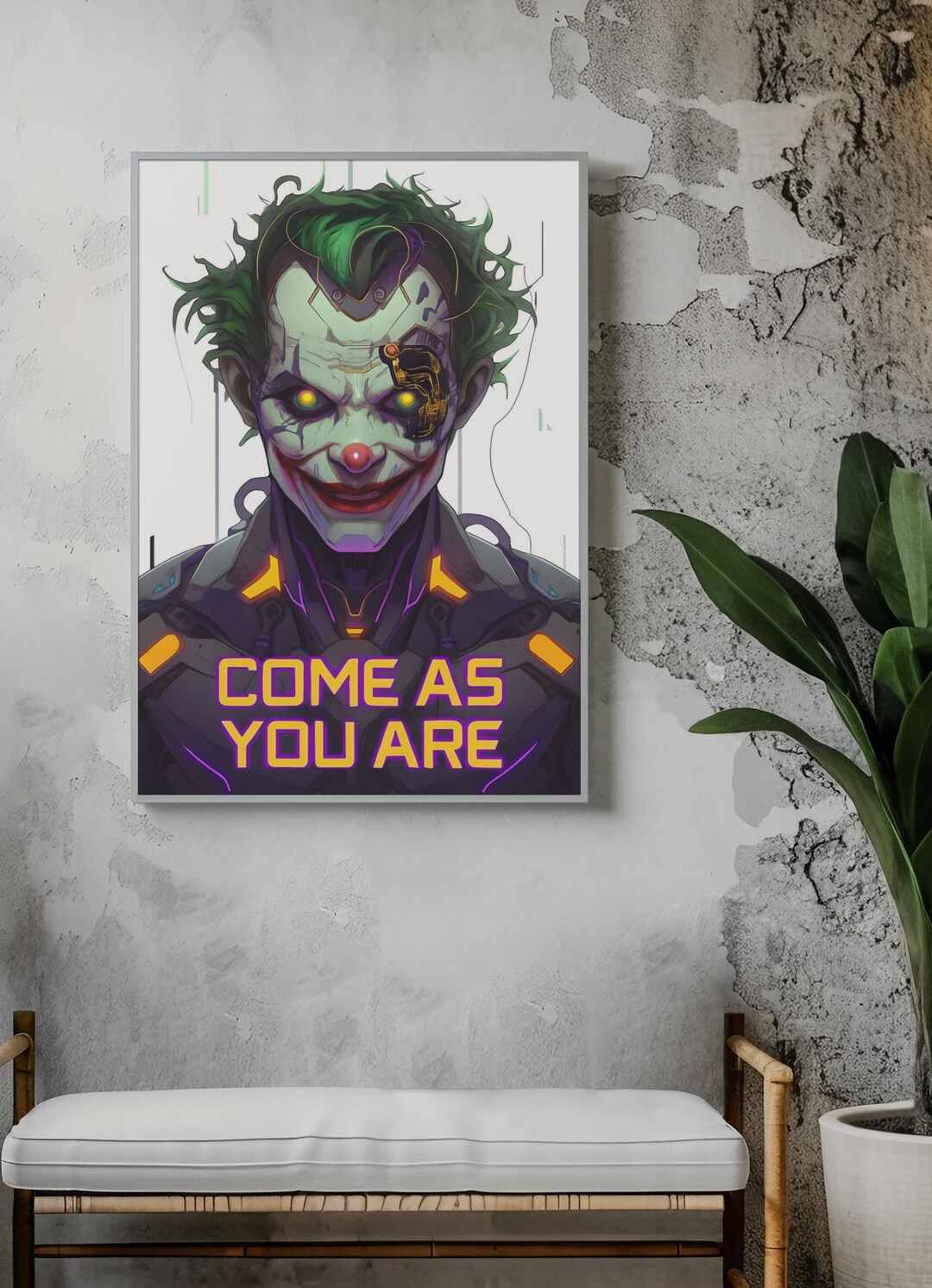 Cyber Joker Poster, Futuristic Cyberpunk Clown Portrait, Pop Culture ...