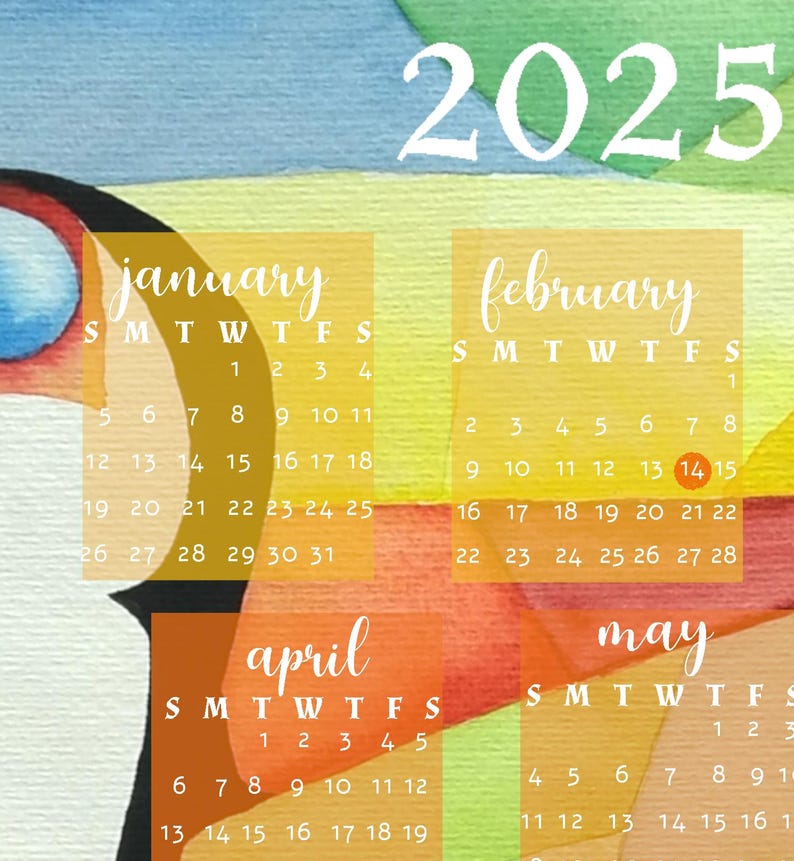 Toucan Poster 2025 Calendar Illustrated Calendar 1 Page A3 Watercolor ...