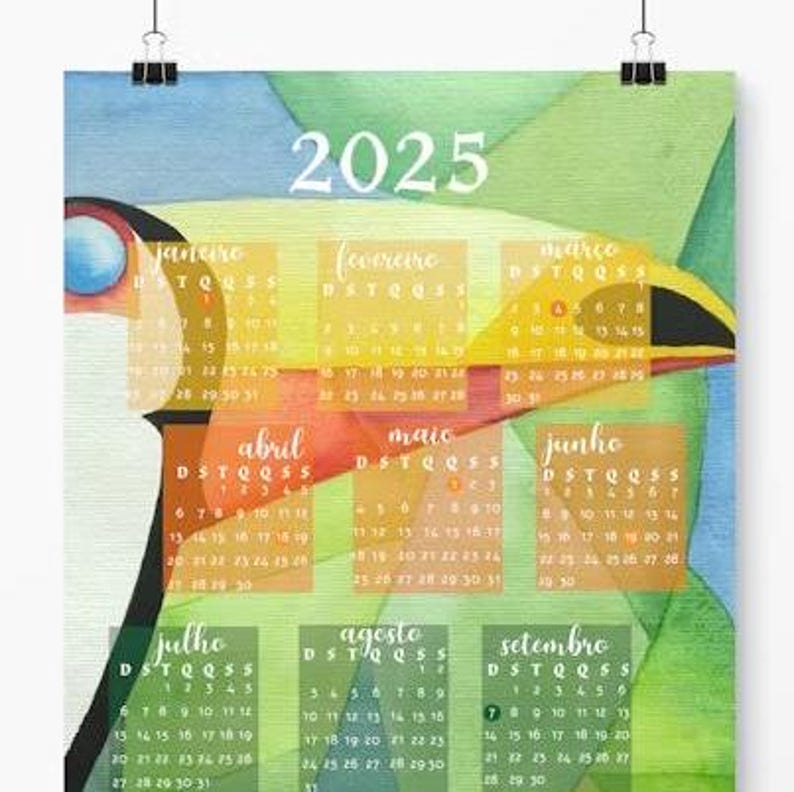 Toucan Poster 2025 Calendar Illustrated Calendar 1 Page A3 Watercolor ...