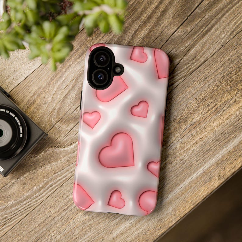 Girlish Vibrant Inflated 3D Pink Hearts Phone Case, Juicy and Vibrant ...