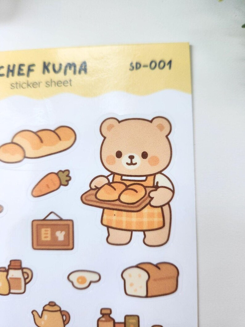 Chef Kuma Sticker Sheet | Cute Bear Planner Stickers | Waterproof ...