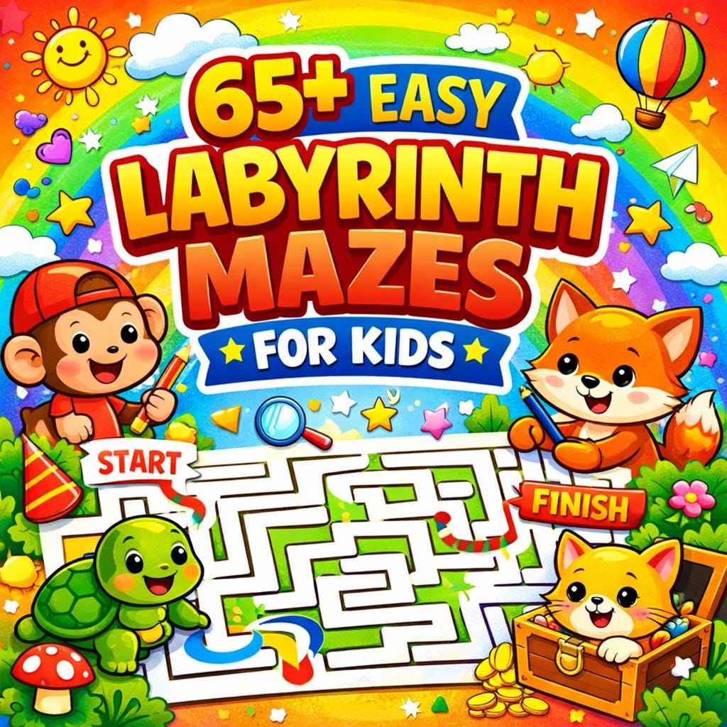 65+ Easy Labyrinth Mazes for Kids | Printable Maze Activity Book | Fun ...