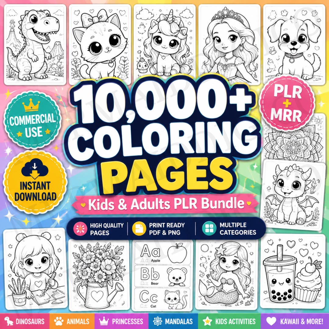 10,000+ Coloring Pages PLR MRR Bundle, Kids & Adult Printable ...