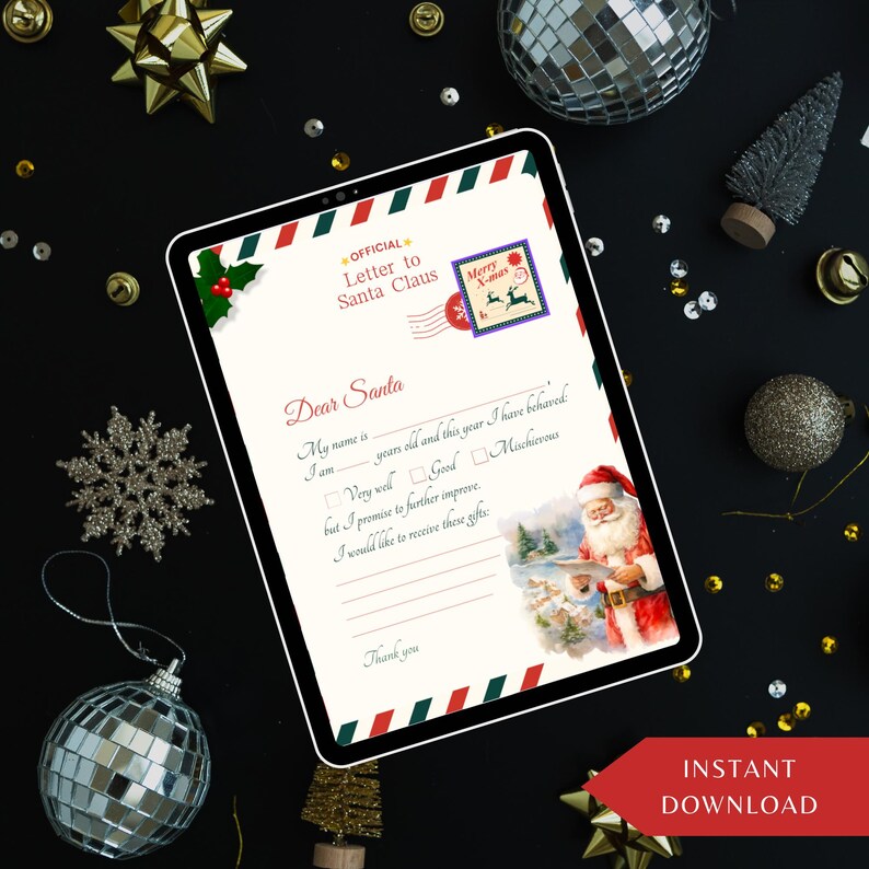 Letter to Santa Printable Template, Editable Christmas Letter ...