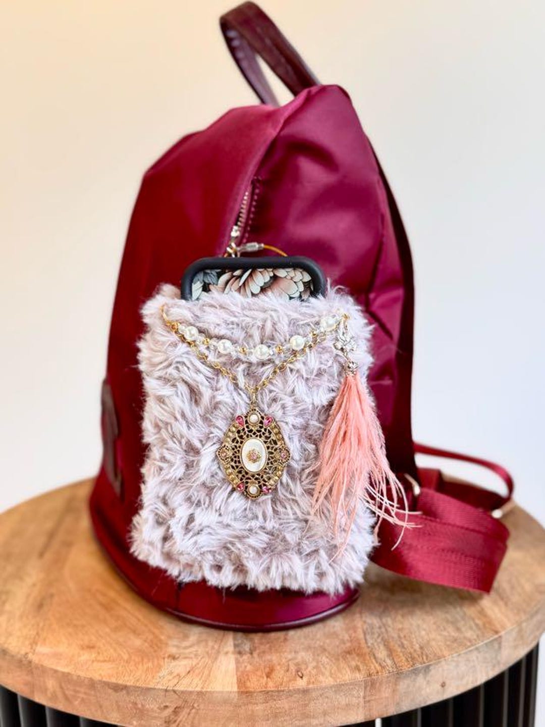 Vintage Glam Furry Crochet Cell Phone Holder | Bag Charm With Pendant ...