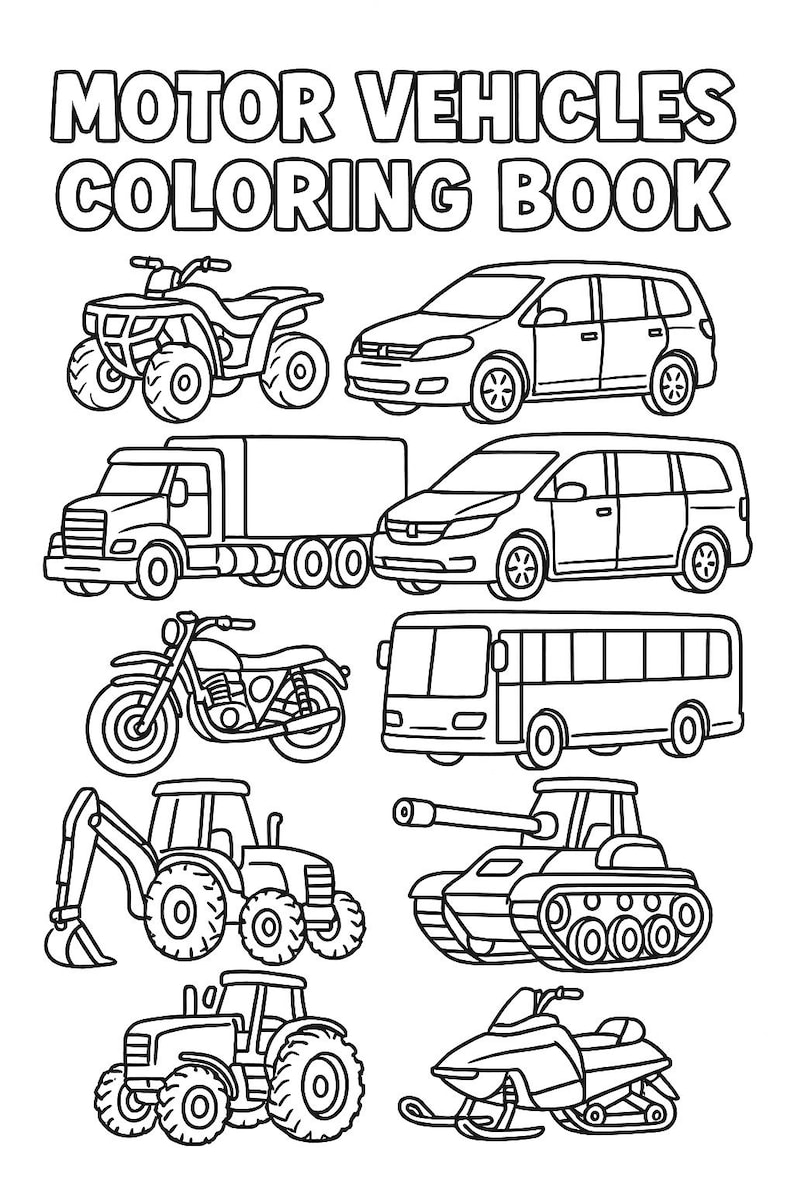 Printable Coloring Book - Motor Vehicle - 10 Pages - Digital Download ...