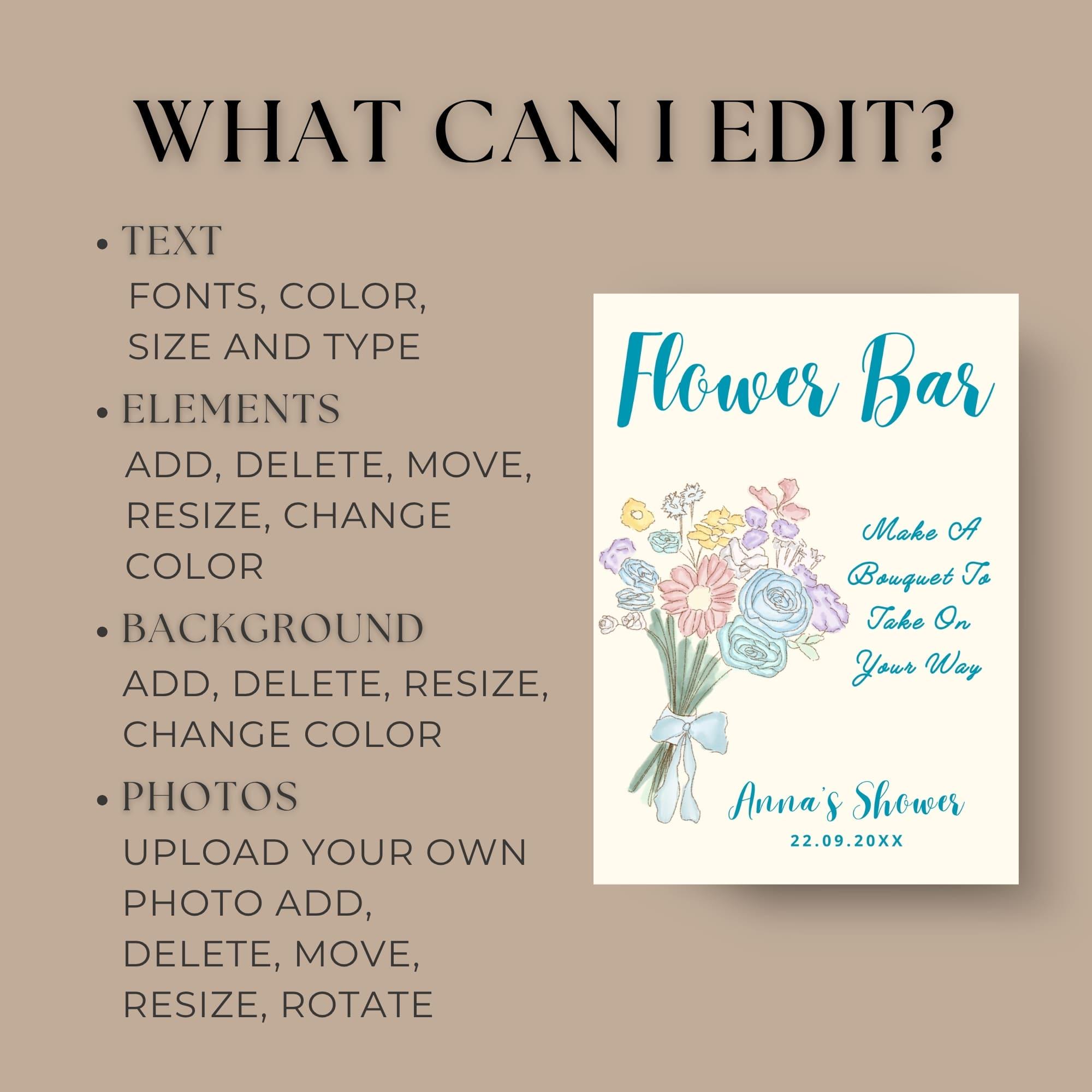 Flower Bouquet Bar Sign Hand Drawn, Printable Make Your Own Bouquet ...