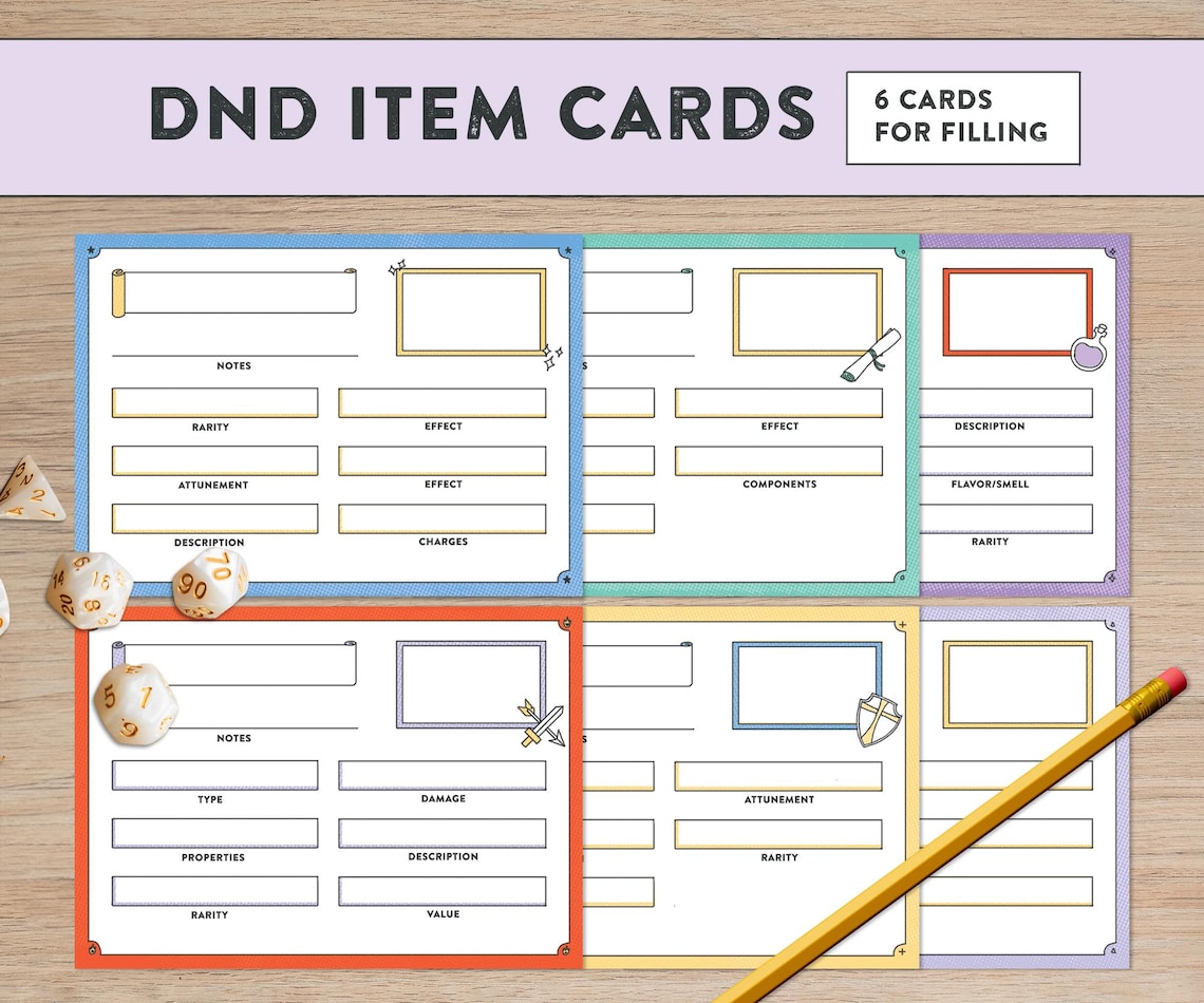 Dnd Item Card Templates Printable Inventory RPG Sheets - Etsy