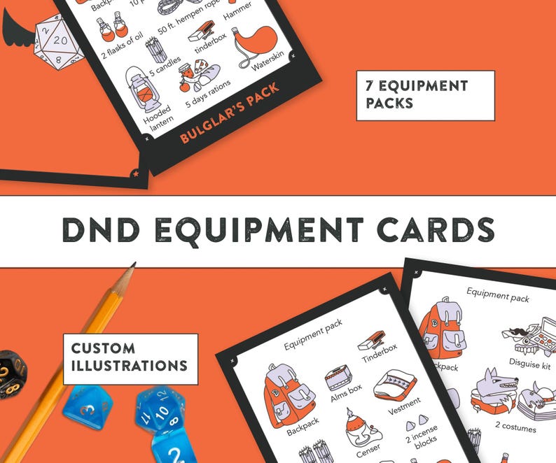 Printable Dnd 5e Equipment Pack Cards Starter Gear Inventory Tracker ...