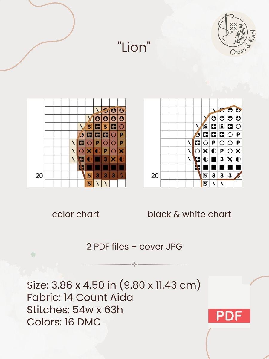 Cute Lion Cross Stitch Pattern. Lion Cross Stitch Digital Pattern. Lion ...