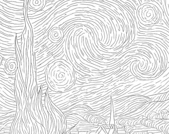 starry night coloring page printable