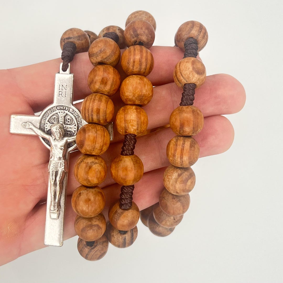 Saint Benedict Large Wooden Olive Wood Prayer Beads 13mm Catholic ...