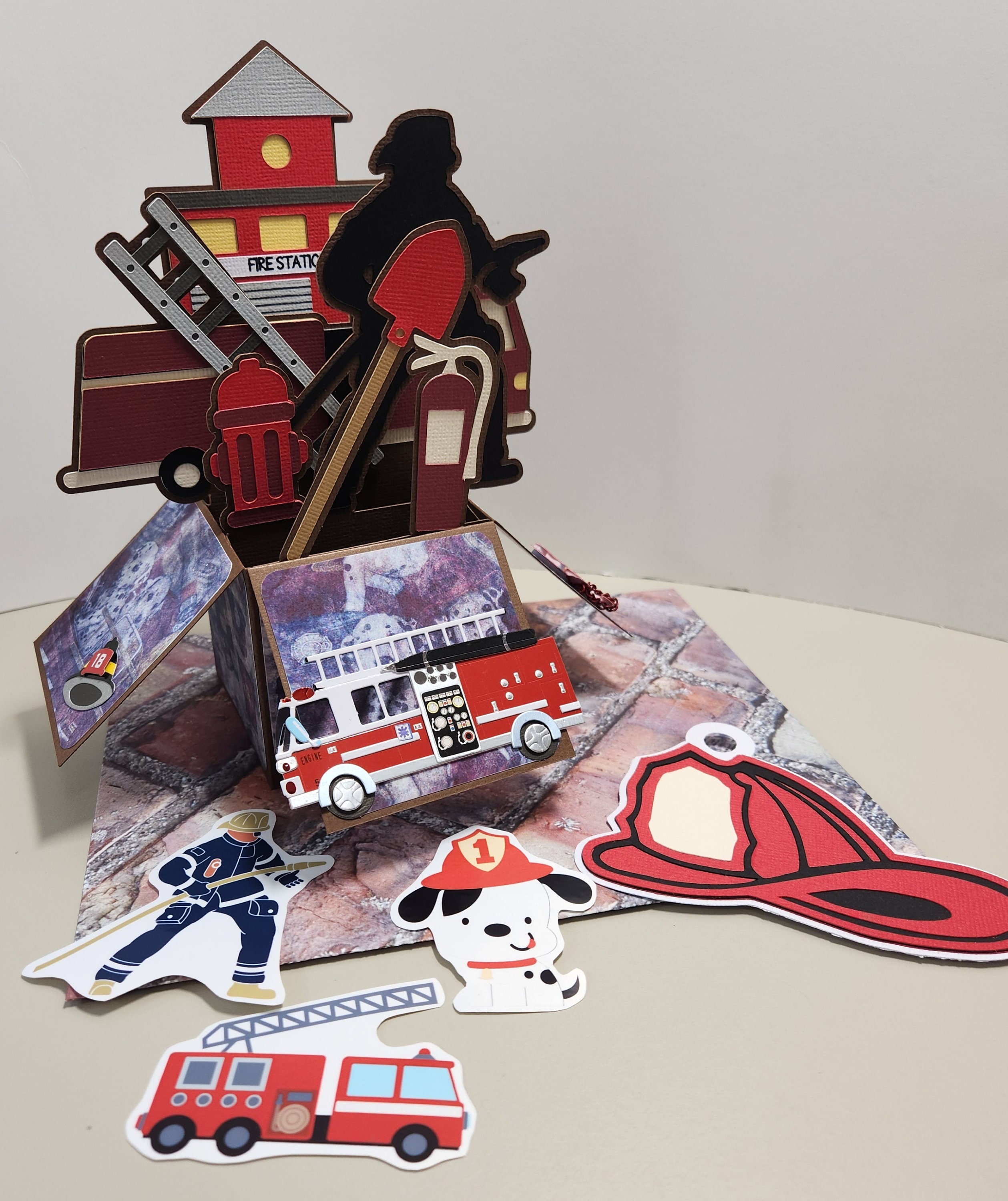 FIREFIGHTER FIRST RESPONDER Pop-up Box Card Handmade Blank 3D Popup ...