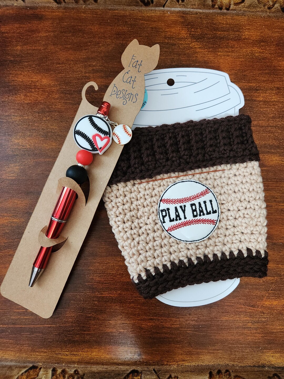 BASEBALL Beaded Pen and Matching Cup Cozy / Gift Set Fatcatdesigns - Etsy
