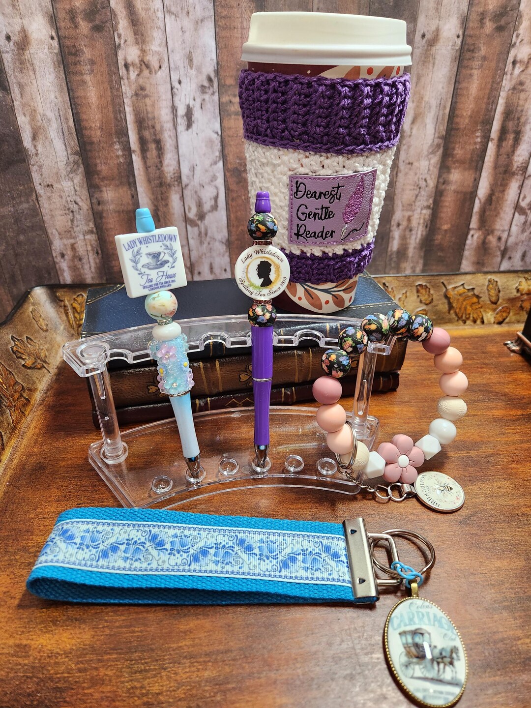 BRIDGE-R-TON GIFT Set Beaded Pen Purse Fob Cup Cozy Key Chain Wristlet ...