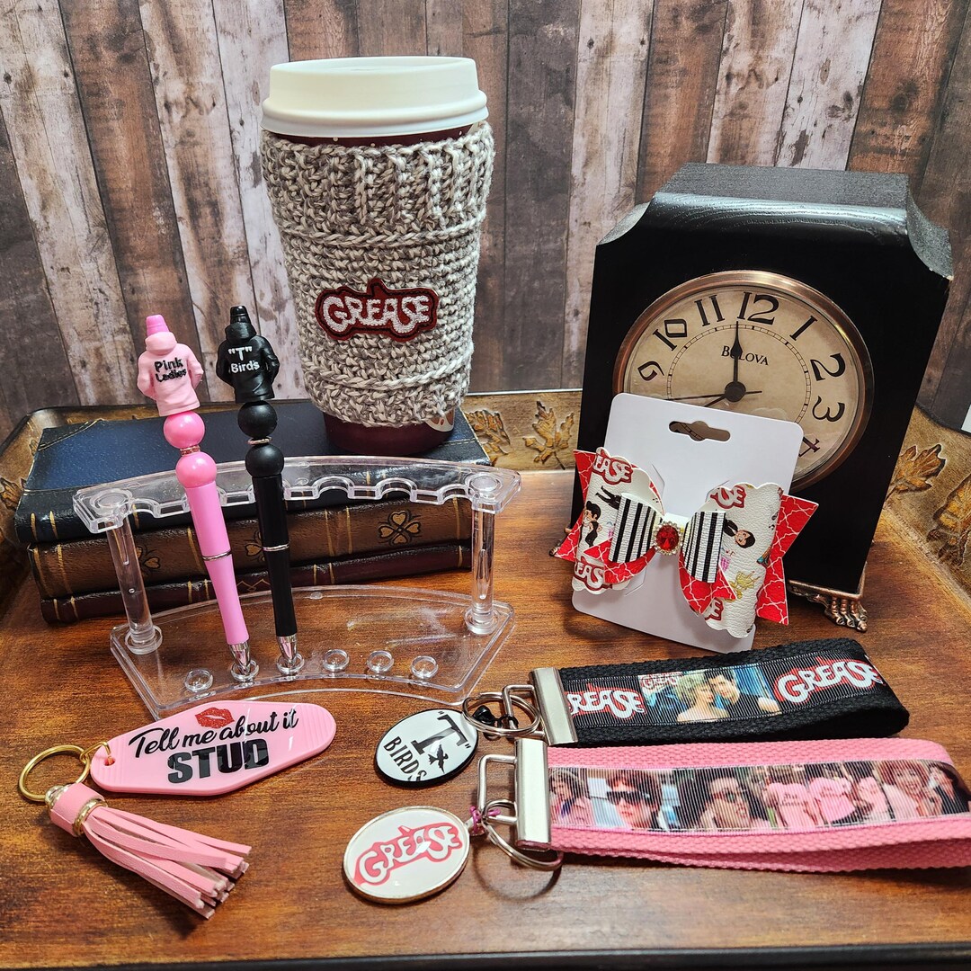 GREASE GIFT Set | Beaded Pen | Cup Cozy | Key Chain | Hair Bow | Hot ...