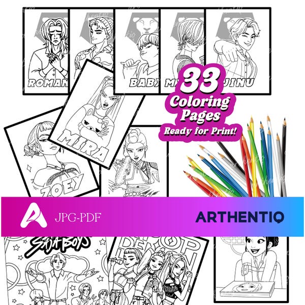 Huntrix kpop demon hunters characters colouring pages - Etsy Polska
