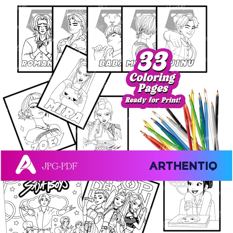Huntrix kpop demon hunters characters colouring pages - Etsy Polska