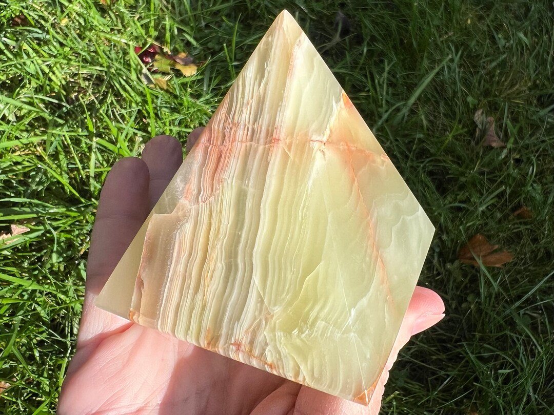 3" Green Onyx Pyramid #1 Large Banded Green Calcite Crystal Pyramid ...