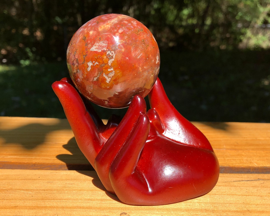 One IMPERFECT Wooden Hand Sphere Holder Lucky Pig in Hand Sphere Stand ...