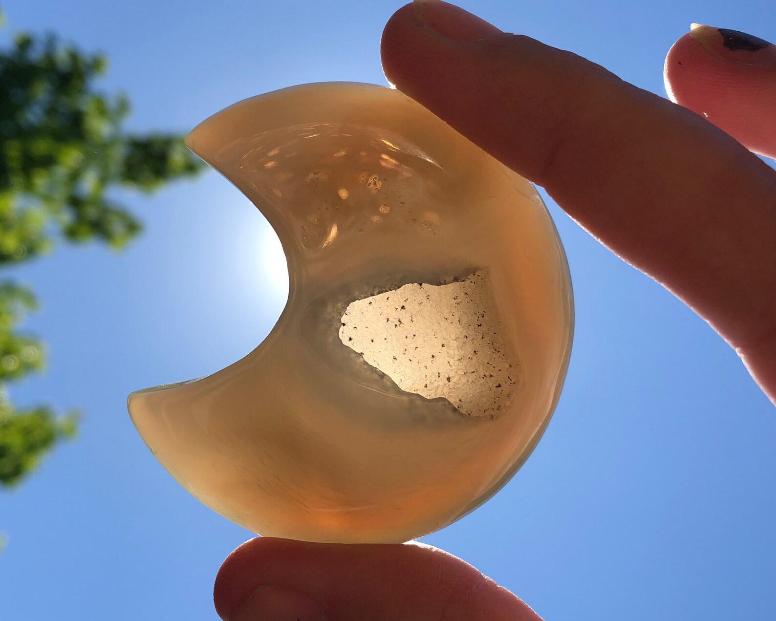 Agate Moon With Druzy Quartz Pocket Banded Gray Agate Crescent | Etsy