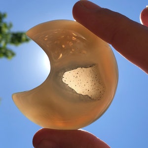 Agate Moon With Druzy Quartz Pocket Banded Gray Agate Crescent Moon ...