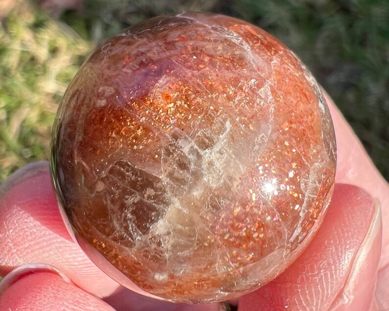 Mini Rainbow Confetti Sunstone Moonstone Sphere #4, 1" High Quality ...