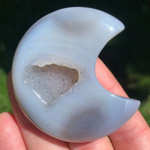 Agate Moon With Druzy Quartz Pocket Banded Gray Agate Crescent Moon ...