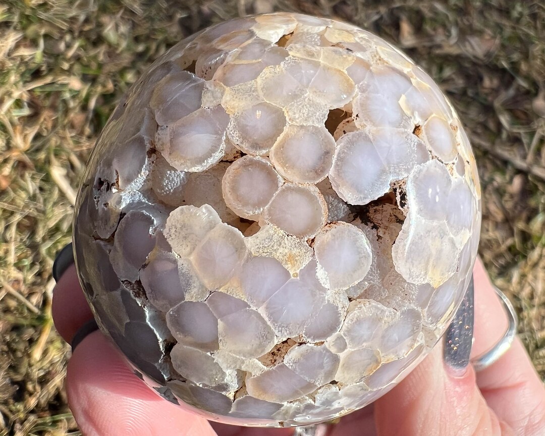 2" Grape Agate Sphere, Crystal Sphere, Semi Polished, Semi Sphere ...