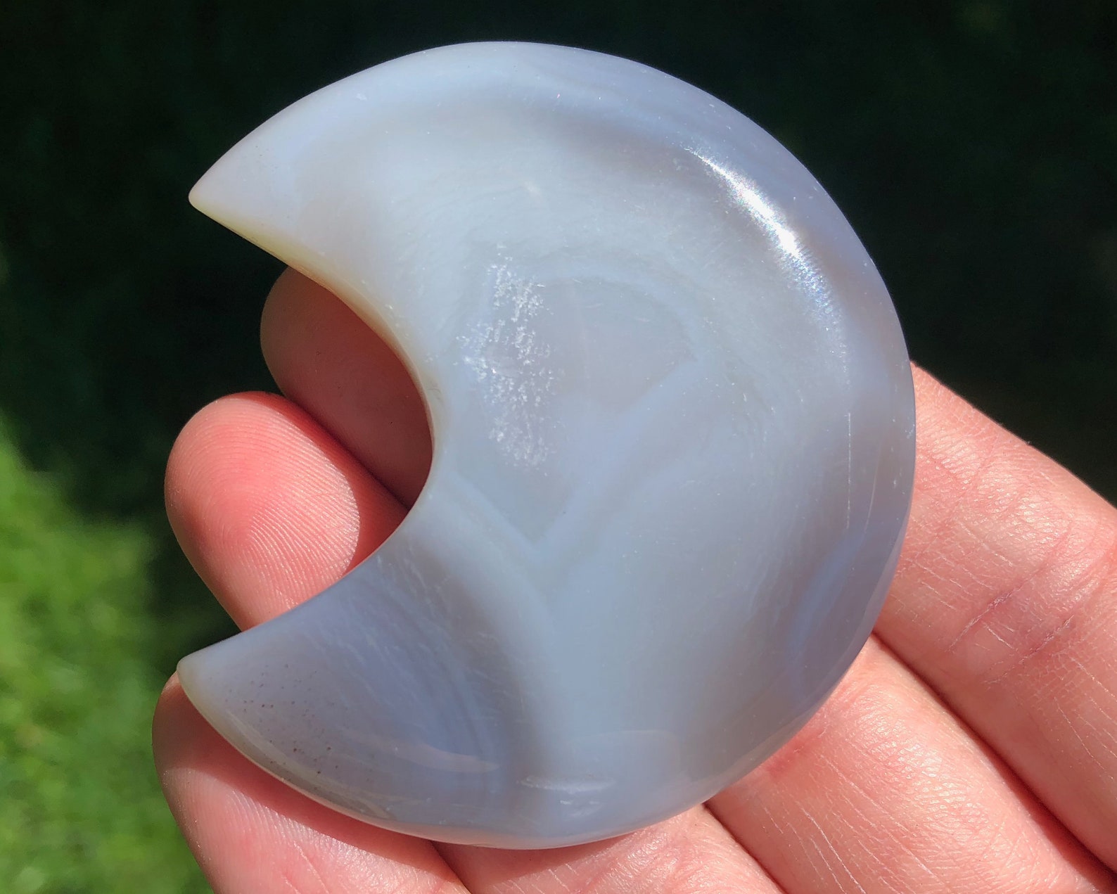 Agate Moon With Druzy Quartz Pocket Banded Gray Agate Crescent | Etsy