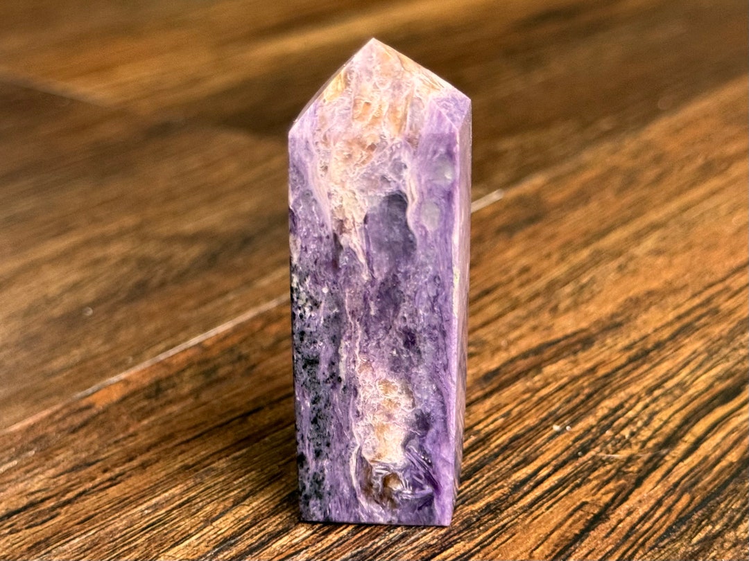 2.4" Charoite Tower #1 Small Chatoyant Bright Purple Black and Pink ...