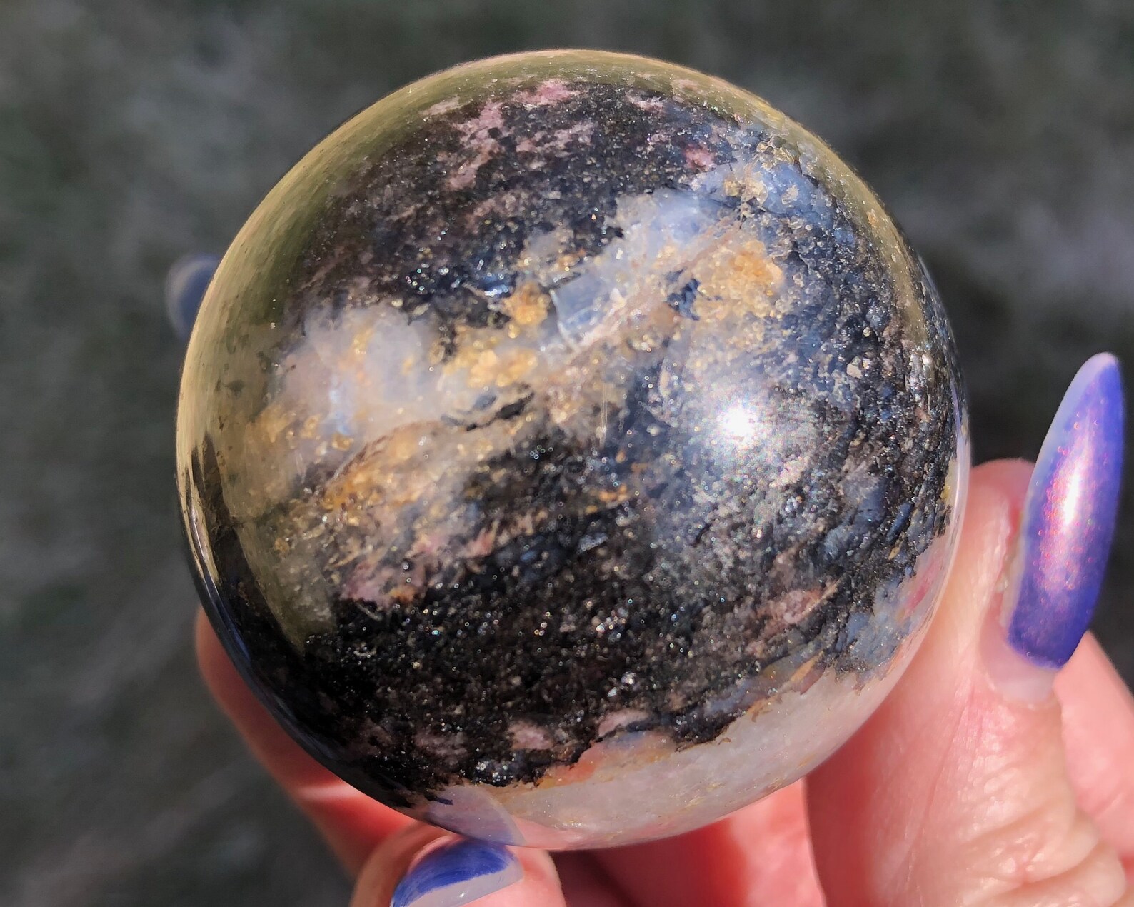 2 Gemmy Cherry Blossom Rhodonite Sphere With Blue Flash - Etsy