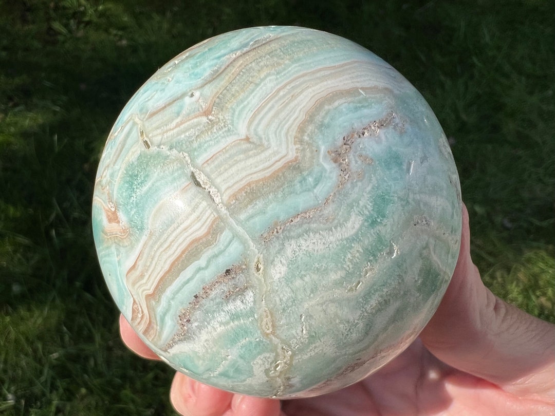 2.7" Blue Aragonite Sphere With Druzy Pockets #1 Aqua Crystal Ball ...