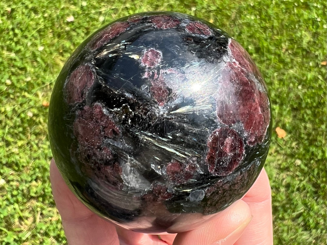 2.5 Inch Anthophyllite & Garnet Sphere, Fireworks Stone, Flashy Blue ...