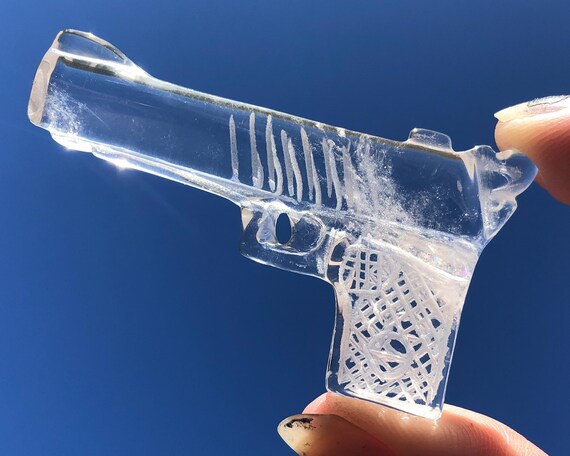 Quartz Crystal Gun Carving Tiny Pistol Handgun Figurine Clear | Etsy