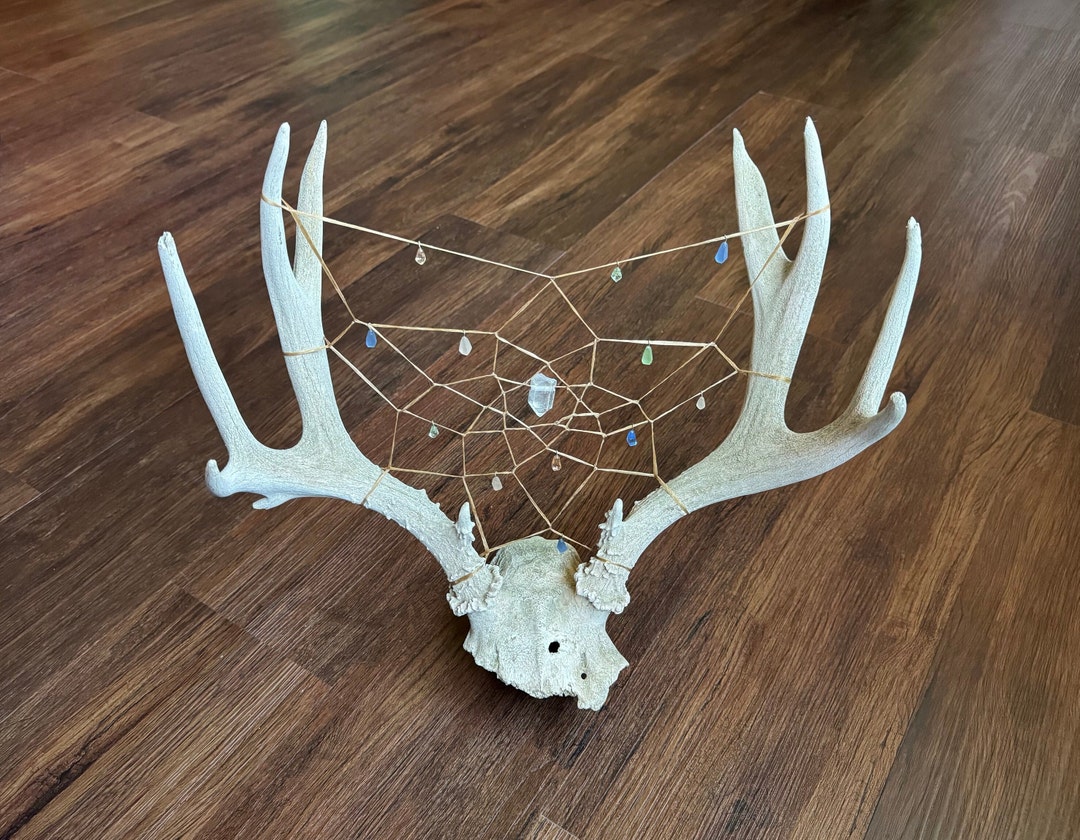 Real Antler Dream Catcher With Quartz Crystal, Large Self Standing Deer ...