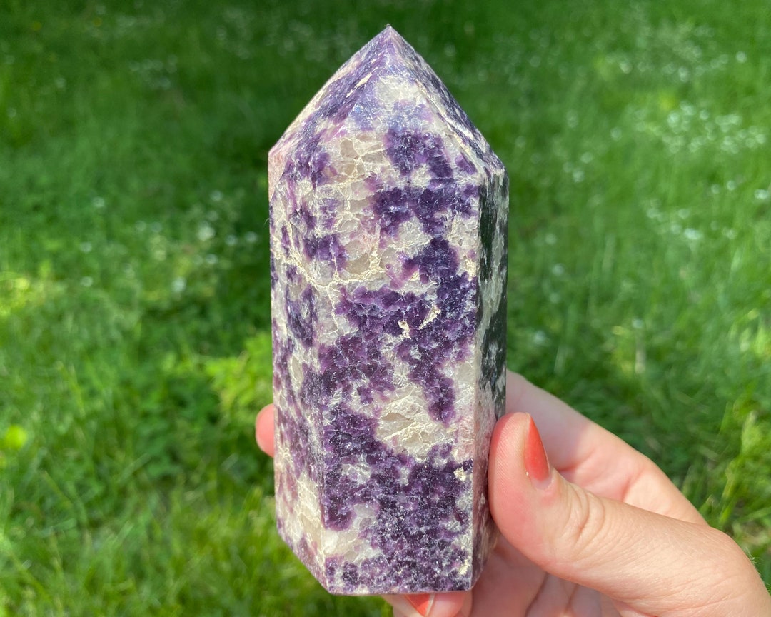 4.5" Lepidolite Tower, Large Dark Purple Polished Crystal Point ...