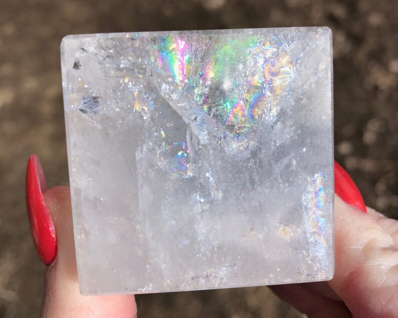 1.7 Clear Polished Quartz Cube with Rainbows 1 | Etsy