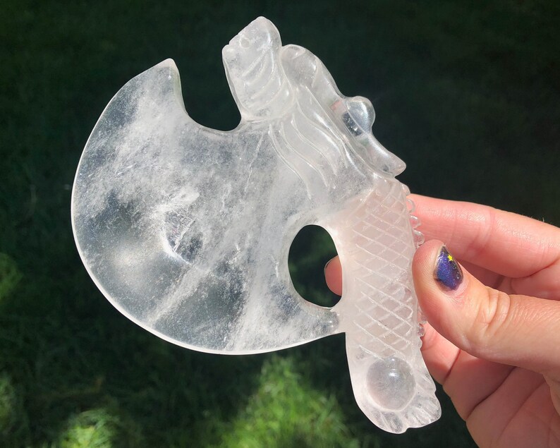 Quartz Crystal Axe With Dragon Handle Axe Carving Clear - Etsy